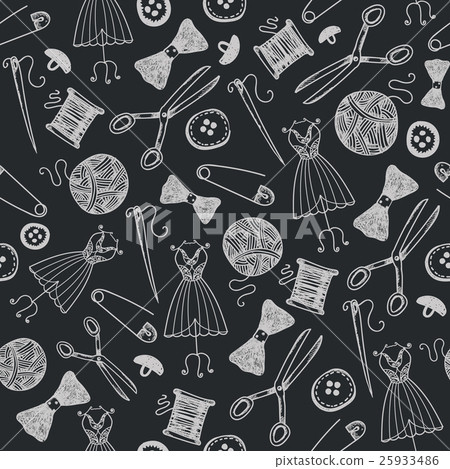 Vector hand drawn sewing seamless background - Stock Illustration ...
