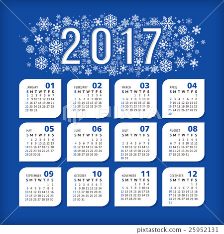 2017 blue calendar with stylized snowflakes - Stock Illustration ...