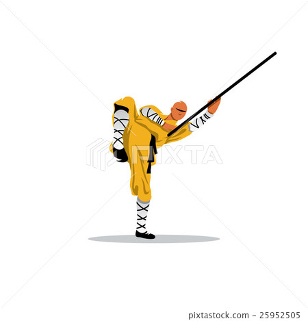 Shaolin monk with his staff. Vector Illustration. - Stock Illustration ...