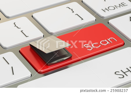 scan red key on keyboard. 3D rendering - Stock Illustration [25988237 ...