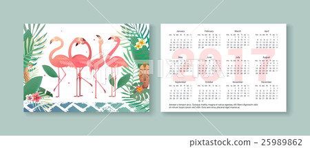 Tropical pocket calendar 2017 with flamingos, - Stock Illustration ...