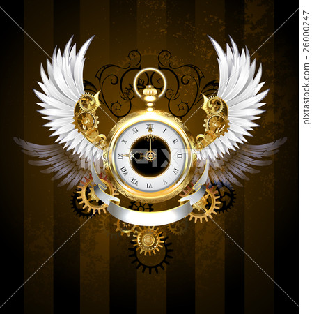 Gold watch with white wings - Stock Illustration [26000247] - PIXTA