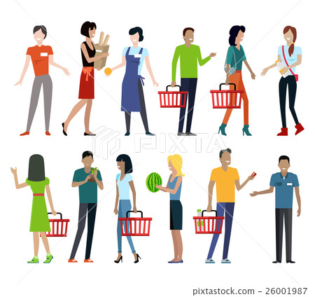 Set of Shopping Characters Vector Illustration. - Stock Illustration ...