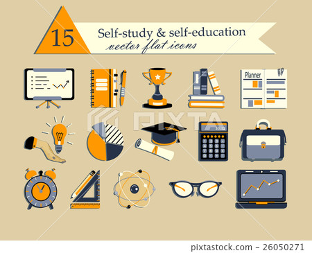 Self study and education themed icons set. - Stock Illustration ...