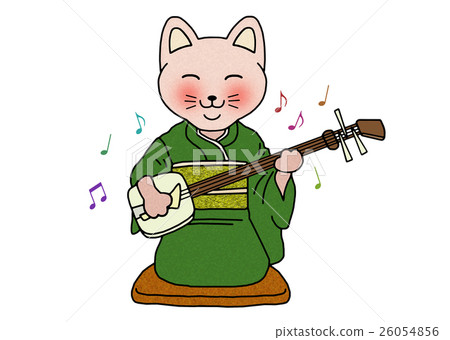 A cat playing a shamisen - Stock Illustration [26054856] - PIXTA