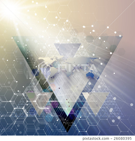 Blue world map, connecting lines and dots on - Stock Illustration ...