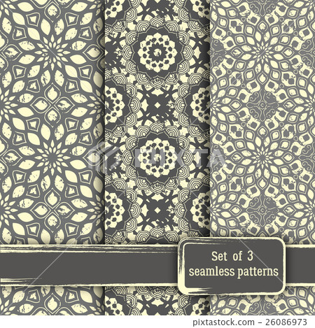 Set of seamless hand drawn mandala patterns. - Stock Illustration ...