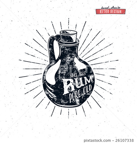 Retro rum bottle label design. Vintage alcohol - Stock Illustration ...