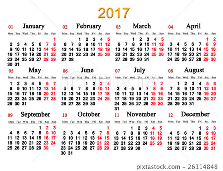 calendar for 2017 year - Stock Illustration [26114848] - PIXTA