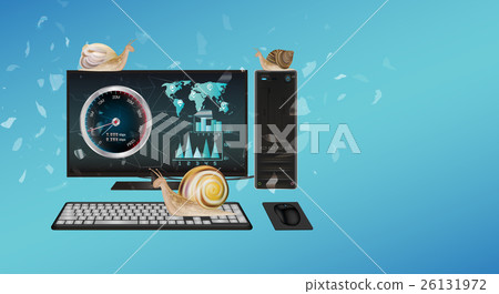 slow desktop computer with snail - Stock Illustration [26131972] - PIXTA