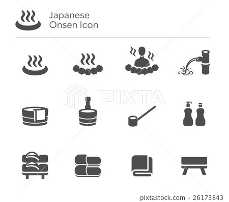 Onsen Japan Japanese Hot Spring Vector Icon Set - Stock Illustration ...