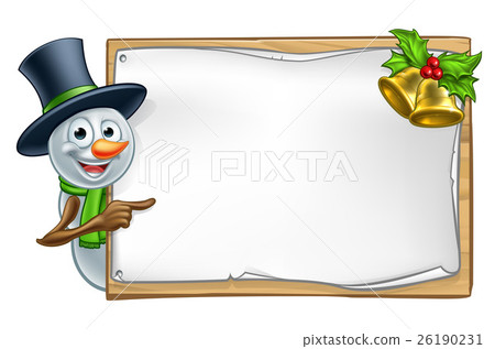 Christmas Snowman Cartoon Sign - Stock Illustration [26190231] - PIXTA