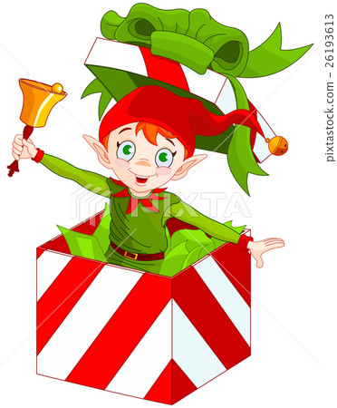 Elf Popping out of a Christmas Box-插圖素材 [26193613] - PIXTA圖庫