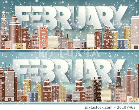February month,winter cityscape.City silhouettes - Stock Illustration ...