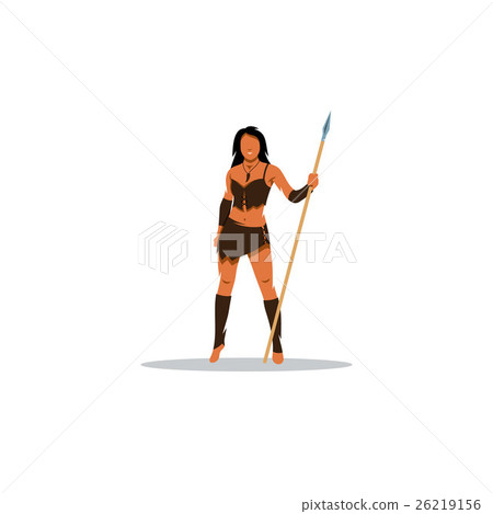 Amazon girl with a spear. Vector Illustration. - Stock Illustration ...