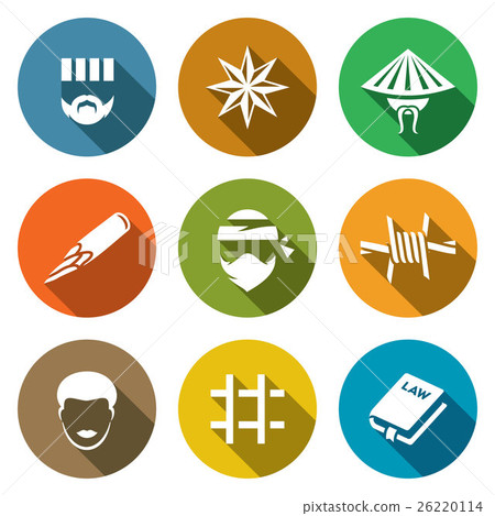 Criminal groups in prison icons set. Vector - Stock Illustration ...