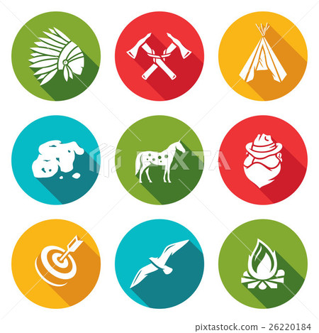 Indians Wild West and Gold Rush icons set. Vector - Stock Illustration ...