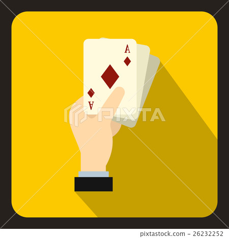 Hand holding playing cards icon, flat style - Stock Illustration ...
