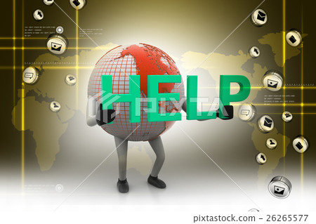 Globe carrying the help text - Stock Illustration [26265577] - PIXTA