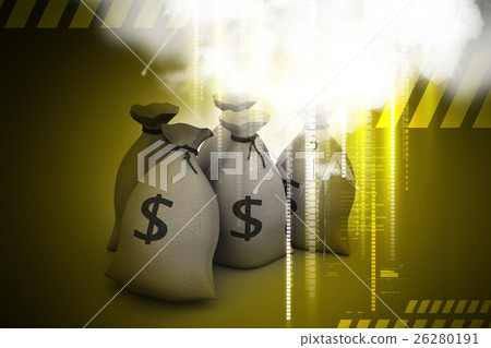 Bundles of money in bags in color background - Stock Illustration ...