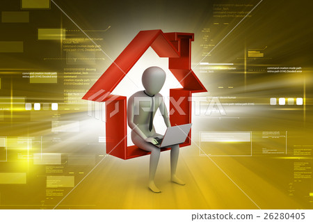 3d man in work at home concept - Stock Illustration [26280405] - PIXTA
