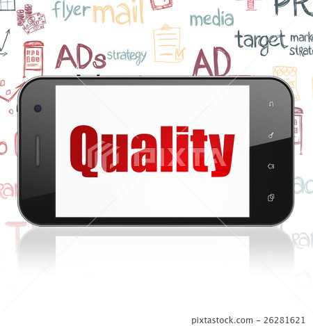 Advertising concept: Smartphone with Quality on - Stock Illustration ...