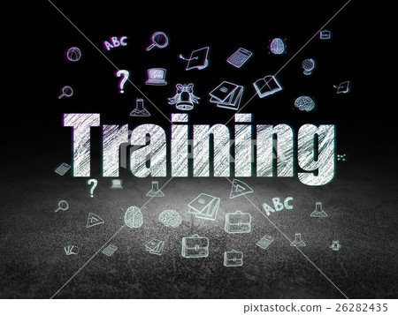 Learning concept: Training in grunge dark room - Stock Illustration ...