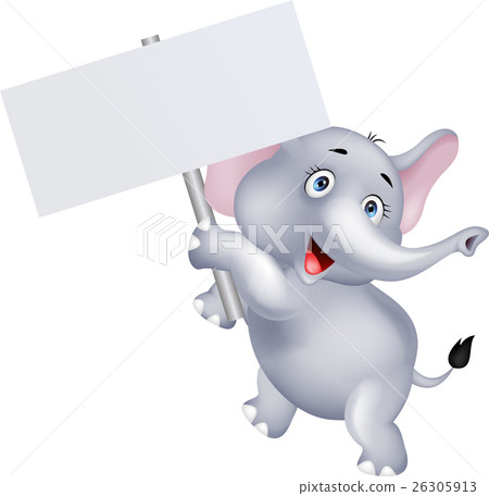 Funny elephant with blank sign - Stock Illustration [26305913] - PIXTA