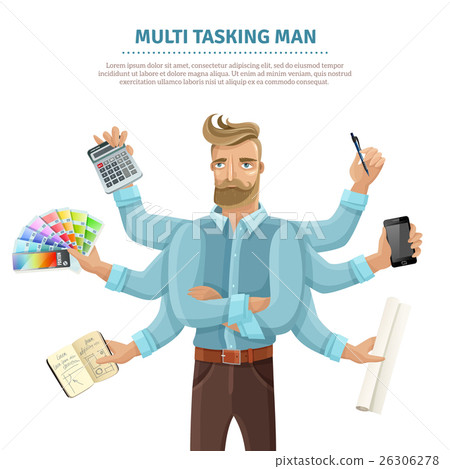 Multitasking Man Flat Poster - Stock Illustration [26306278] - PIXTA