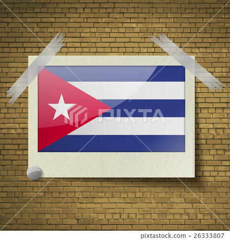 Flags Cuba at frame on a brick background. Vector - Stock Illustration ...