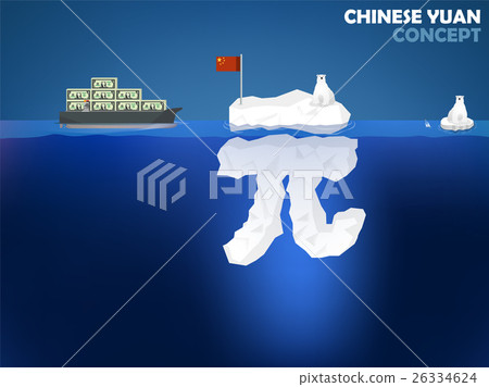 illustration of Chinese Yuan symbol as iceberg - Stock Illustration ...