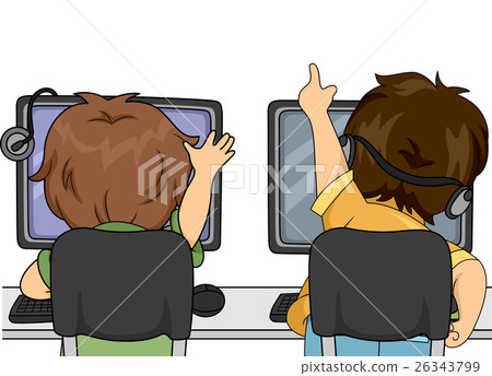 Kids Boys Computer Fun - Stock Illustration [26343799] - PIXTA