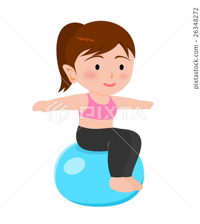 A woman riding a balance ball - Stock Illustration [26348272] - PIXTA