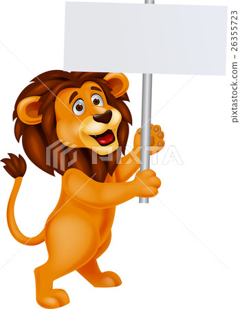 Lion cartoon with blank sign - Stock Illustration [26355723] - PIXTA