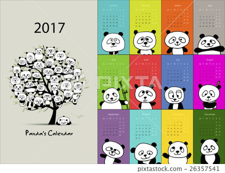 Panda calendar 2017 design - Stock Illustration [26357541] - PIXTA
