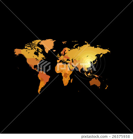 Orange color world map on black background. Globe-插圖素材 [26375938] - PIXTA圖庫