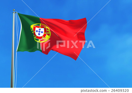 Flag of Portugal on the blue sky background. - Stock Illustration ...