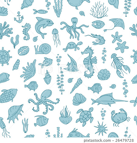 Marine life, seamless pattern for your design - Stock Illustration ...