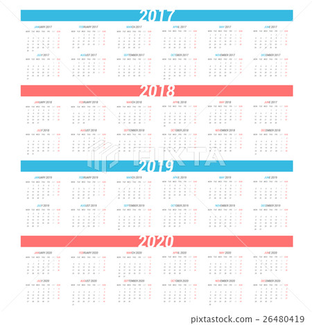Calendar 2017 - 2020. Week starts from Monday. - Stock Illustration ...