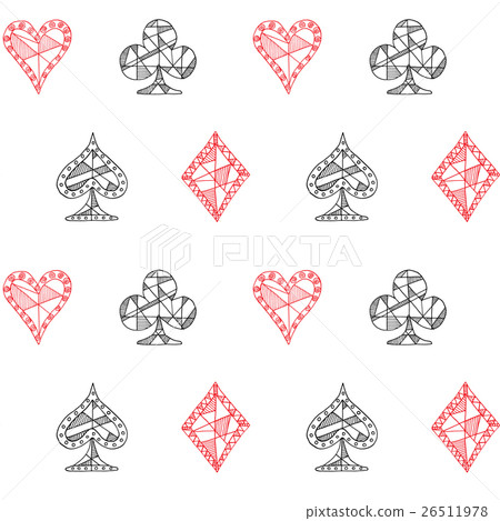 Hand drawn sketched Playing cards symbol seamless - Stock Illustration ...