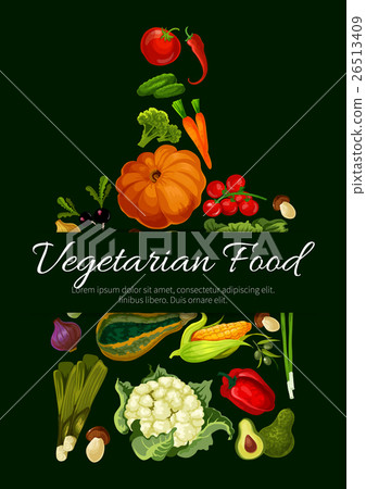 Vegetarian food poster. Fresh farm vegetables - Stock Illustration ...