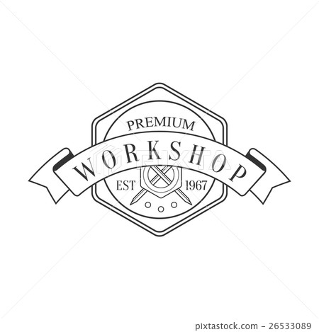 Hexagon And Ribbon Premium Quality Wood Workshop - Stock Illustration ...