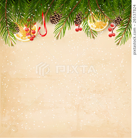 Christmas decoration on old paper background. - Stock Illustration ...