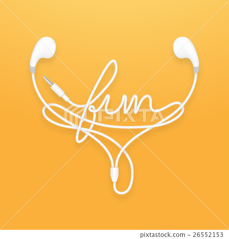 Earphones, Earbud type white color and fun text - Stock Illustration ...