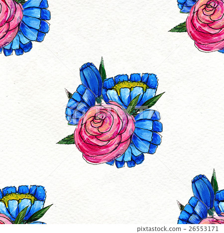 Seamless pattern with blue and pink flowers - Stock Illustration ...