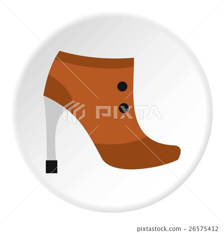 Brown boot with high heel icon, flat style - Stock Illustration ...