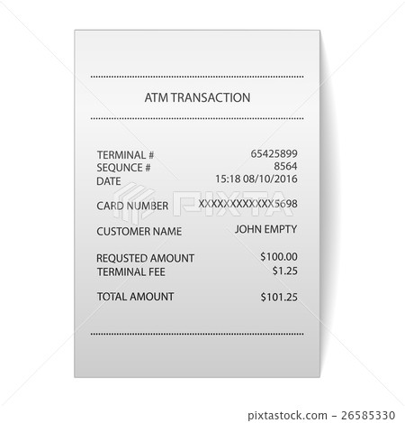 atm transaction printed paper receipt bill - Stock Illustration ...