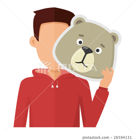 Man with Bear Mask Flat Design Vector Illustration - Stock Illustration ...