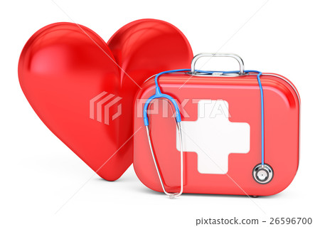 First aid kit with stethoscope and red heart - Stock Illustration ...