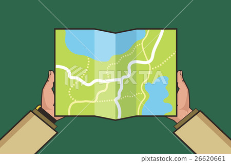 Hands holding paper map. map in hands of men - Stock Illustration ...